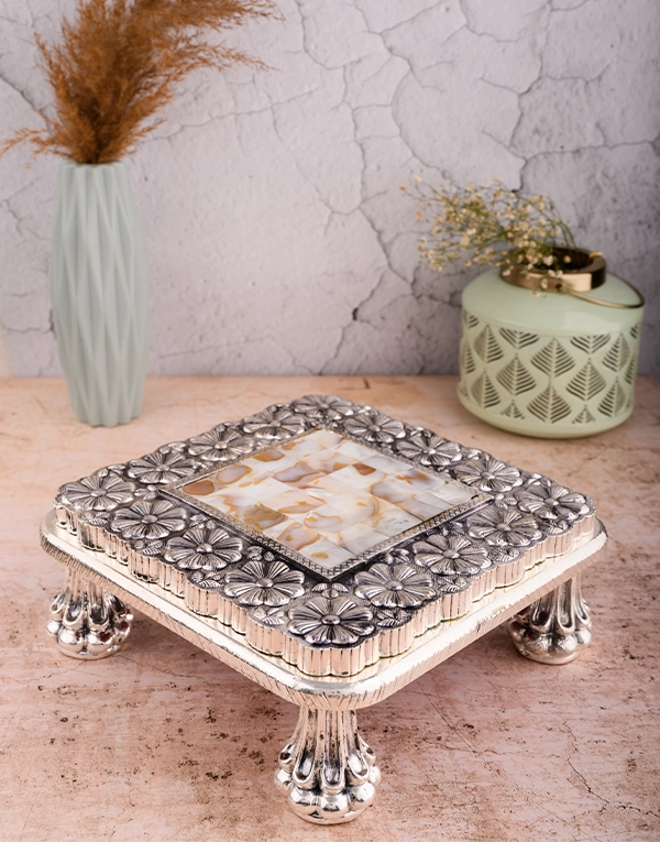 Silver Wood Chauki 8.5×8.5″ – vardhamanjewellers.com